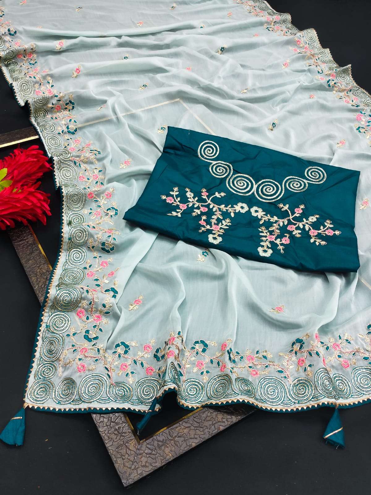 Butter Silk With Thread Work Saree Collection