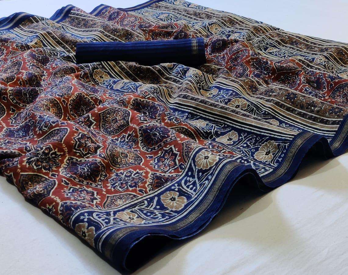 Vrushank Linen With Digital Print Saree Collection