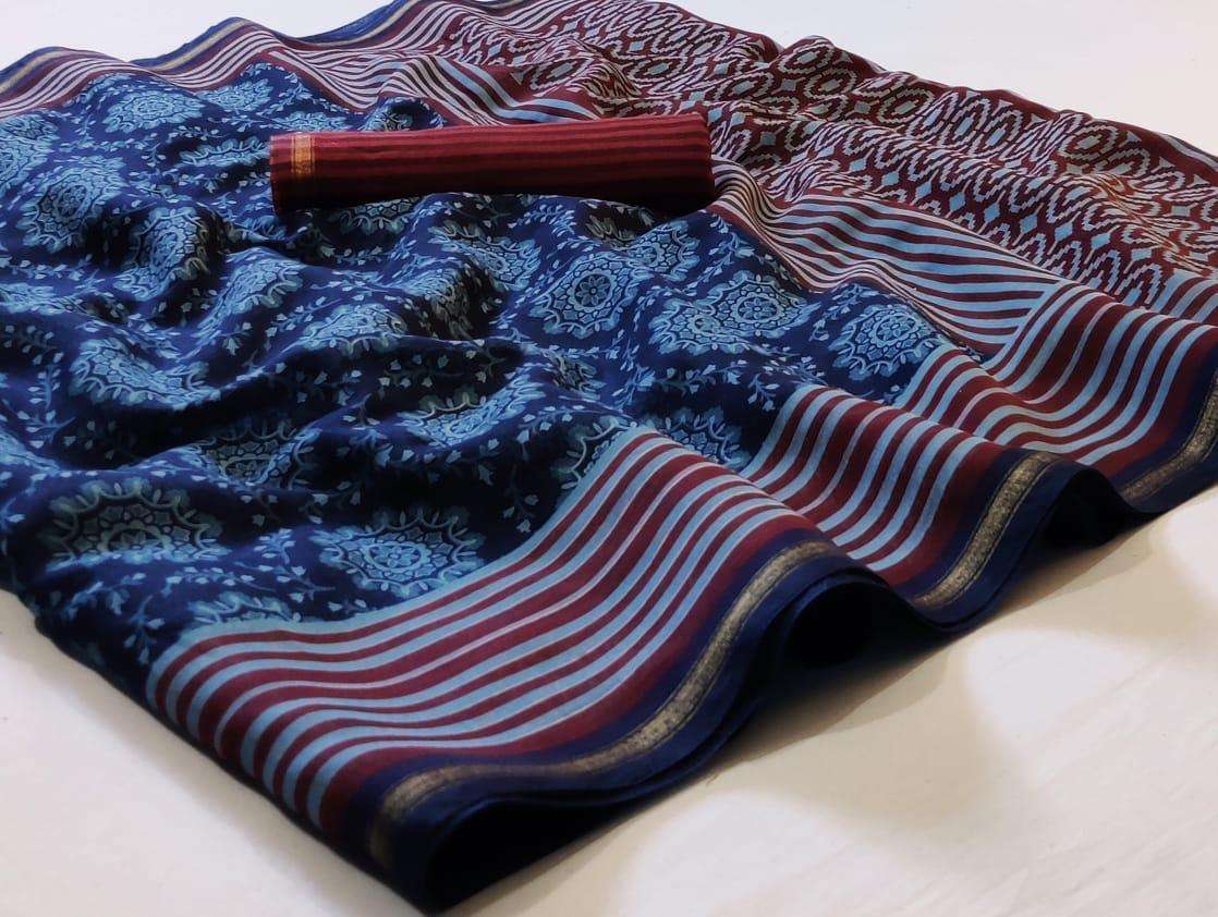 Vrushank Linen With Digital Print Saree Collection