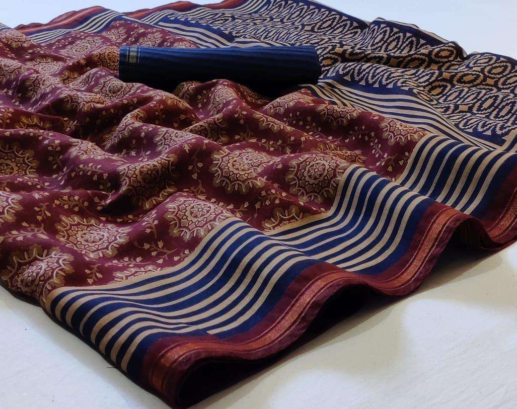 Vrushank Linen With Digital Print Saree Collection