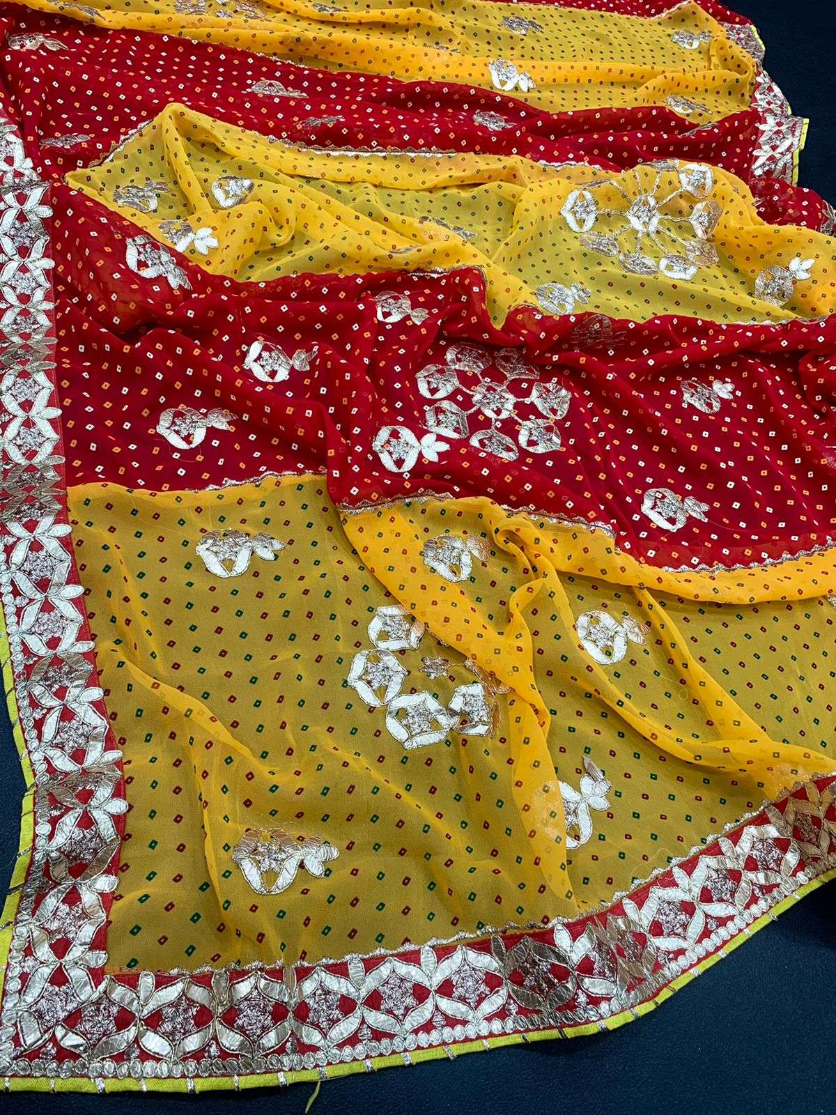 Red And Yollow Colour Combination Georgette With Fancy Embroidery Work ...
