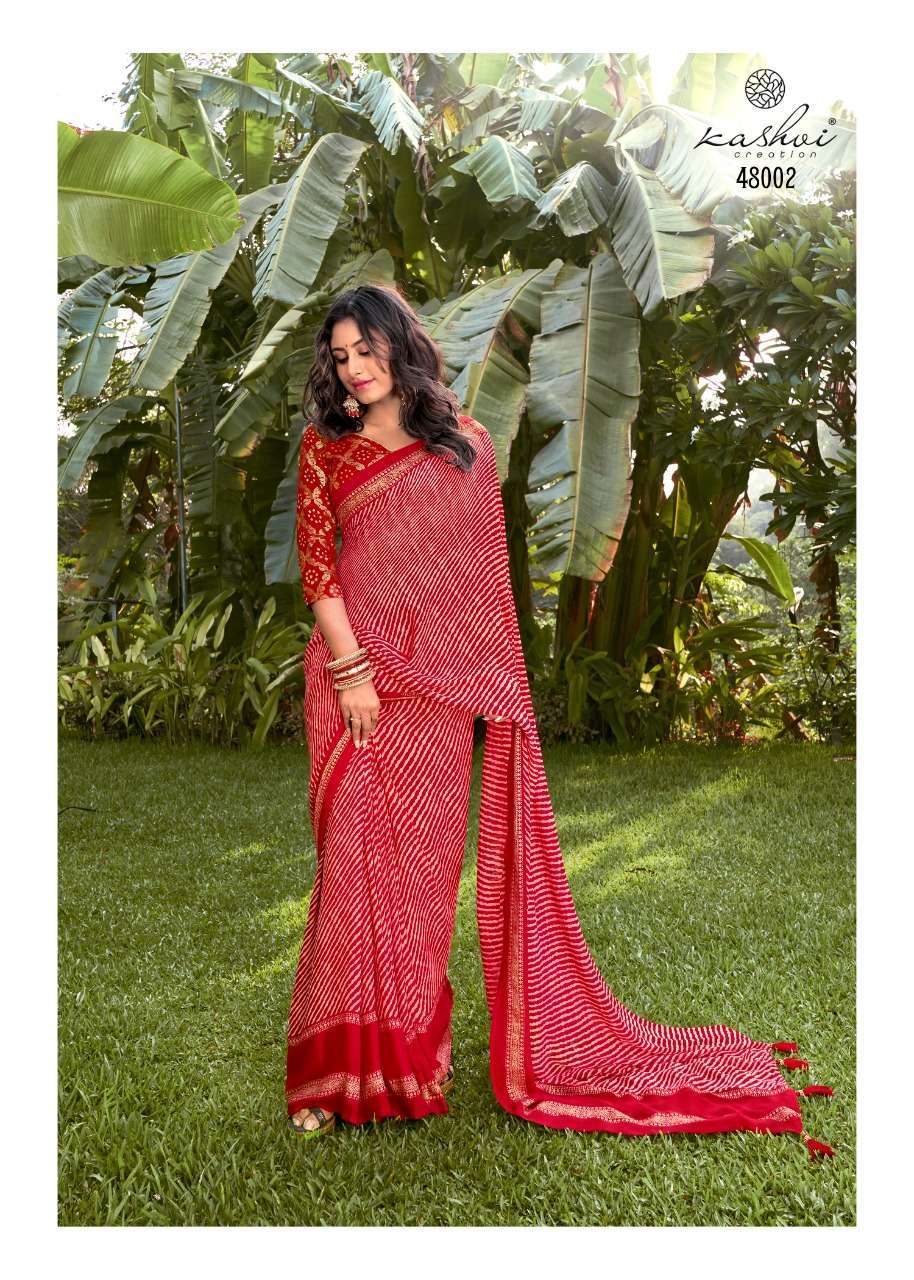 Lt Fabrics Kashvi Creation Divyam Moss With Bandhani Print Saree Collection