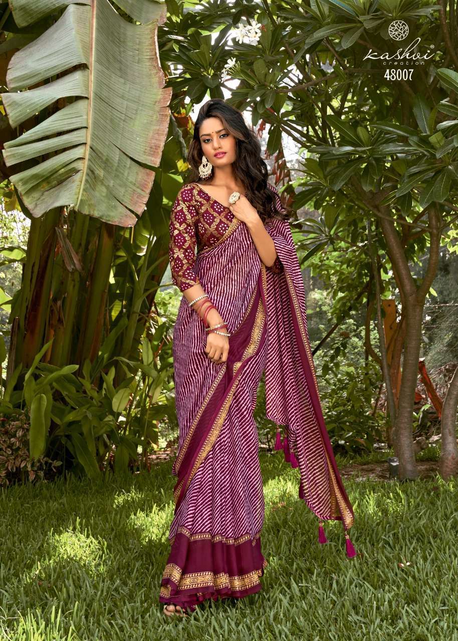 Lt Fabrics Kashvi Creation Divyam Moss With Bandhani Print Saree Collection