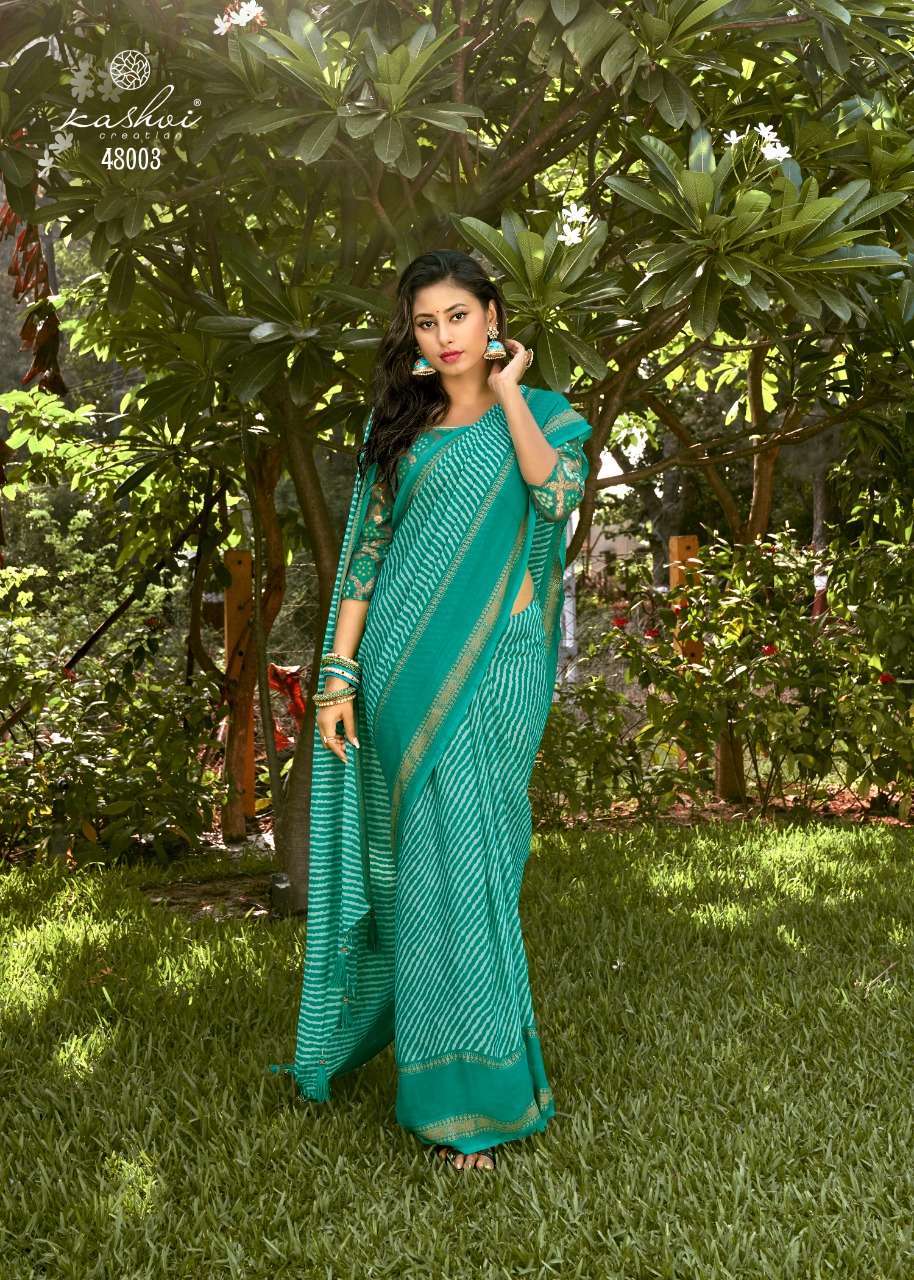 Lt Fabrics Kashvi Creation Divyam Moss With Bandhani Print Saree Collection
