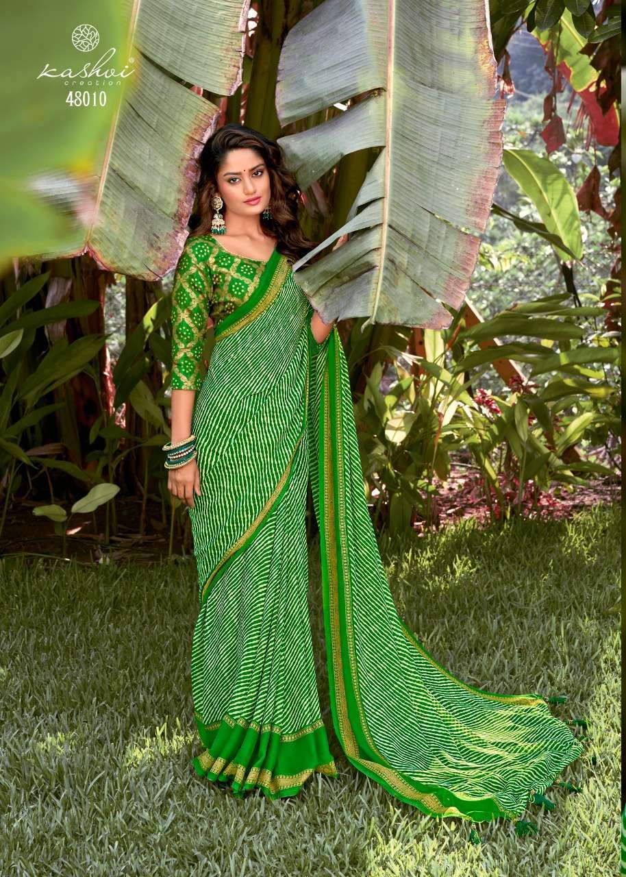 Lt Fabrics Kashvi Creation Divyam Moss With Bandhani Print Saree Collection
