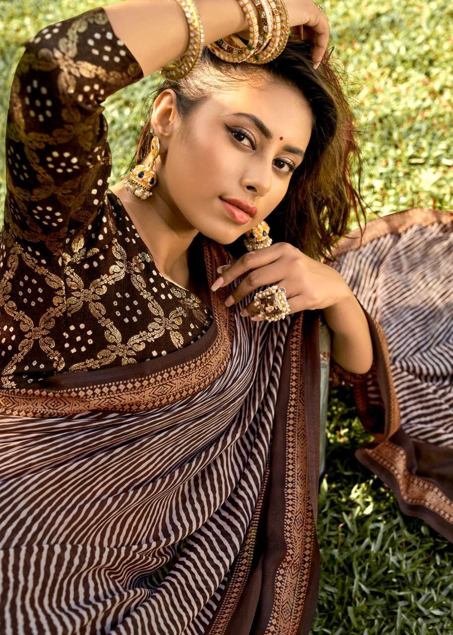 Lt Fabrics Kashvi Creation Divyam Moss With Bandhani Print Saree Collection