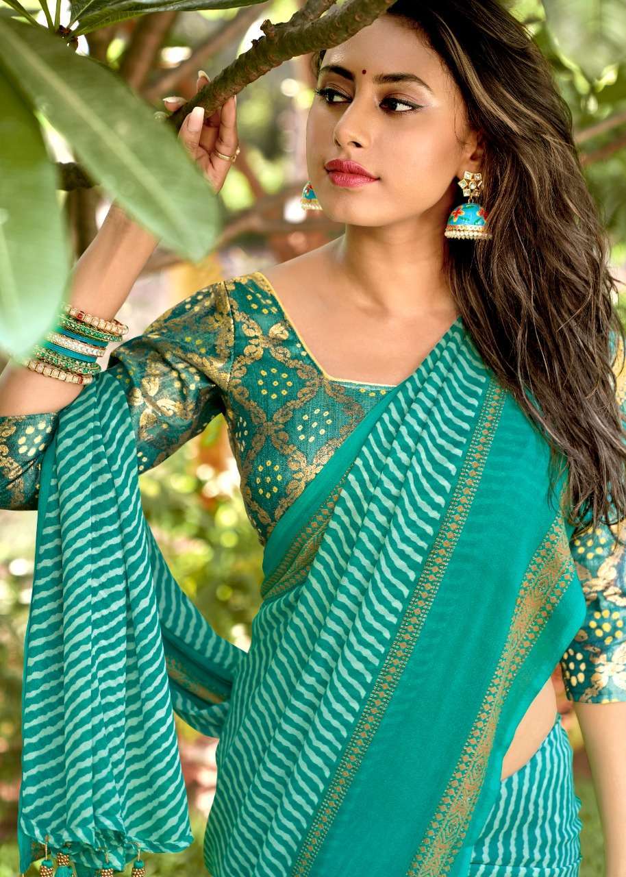 Lt Fabrics Kashvi Creation Divyam Moss With Bandhani Print Saree Collection