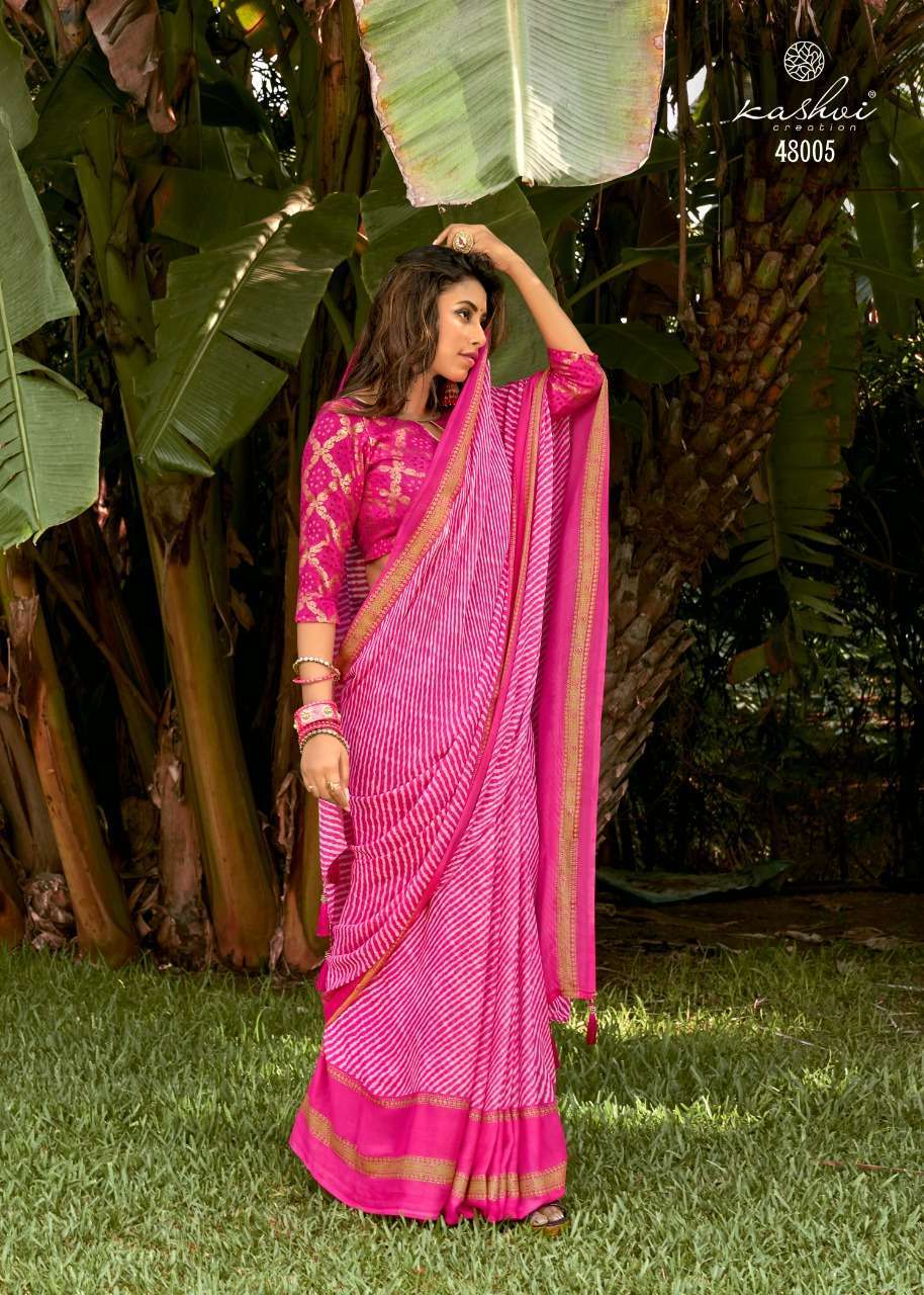 Lt Fabrics Kashvi Creation Divyam Moss With Bandhani Print Saree Collection