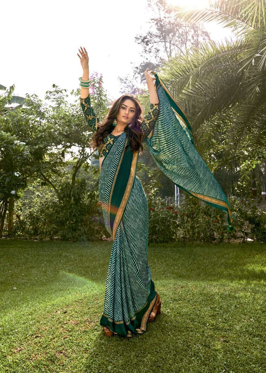 Lt Fabrics Kashvi Creation Divyam Moss With Bandhani Print Saree Collection