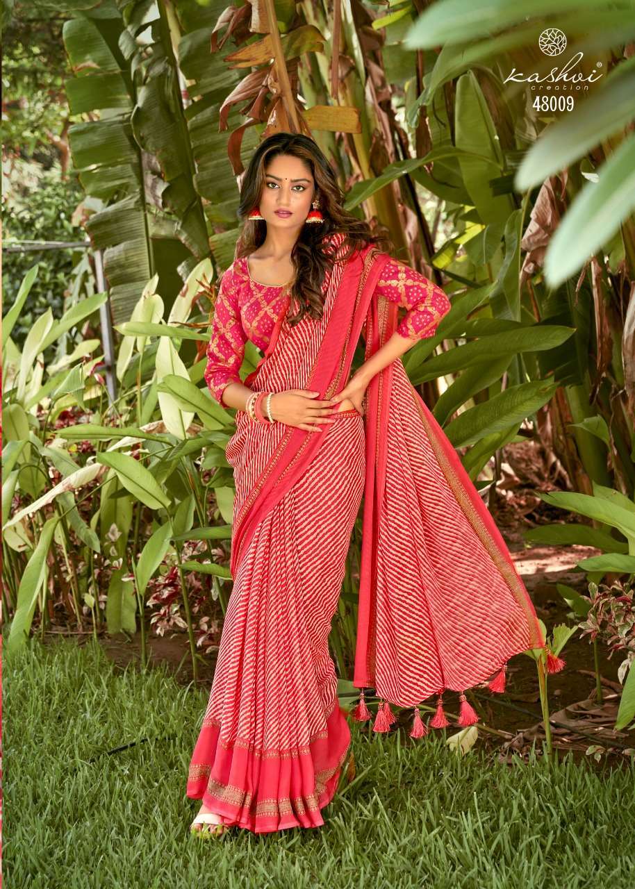 Lt Fabrics Kashvi Creation Divyam Moss With Bandhani Print Saree Collection