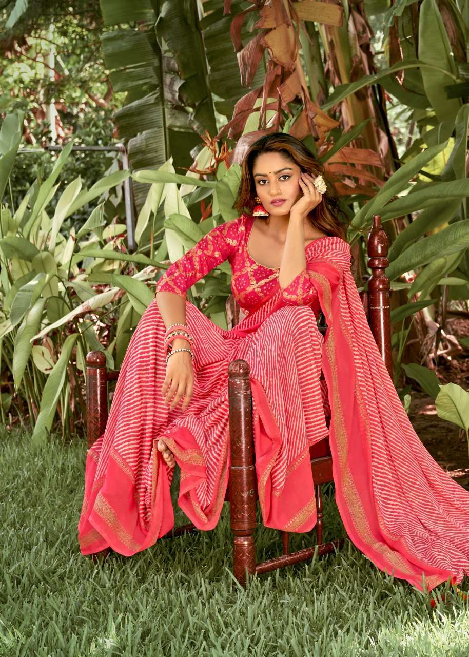 Lt Fabrics Kashvi Creation Divyam Moss With Bandhani Print Saree Collection