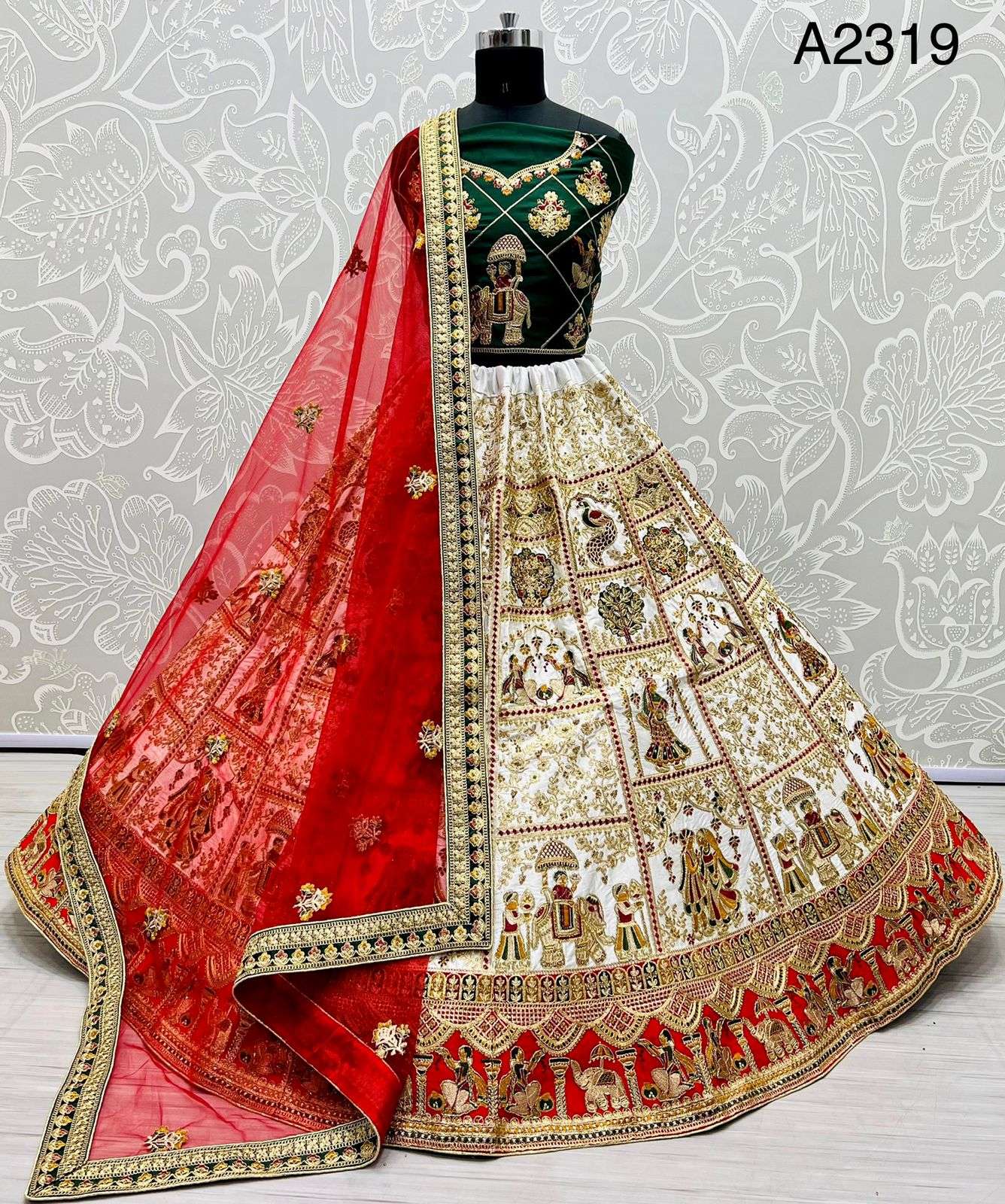 A2319 RED And White Silk Handwork zari dori Work Designer Wedding Wear ...