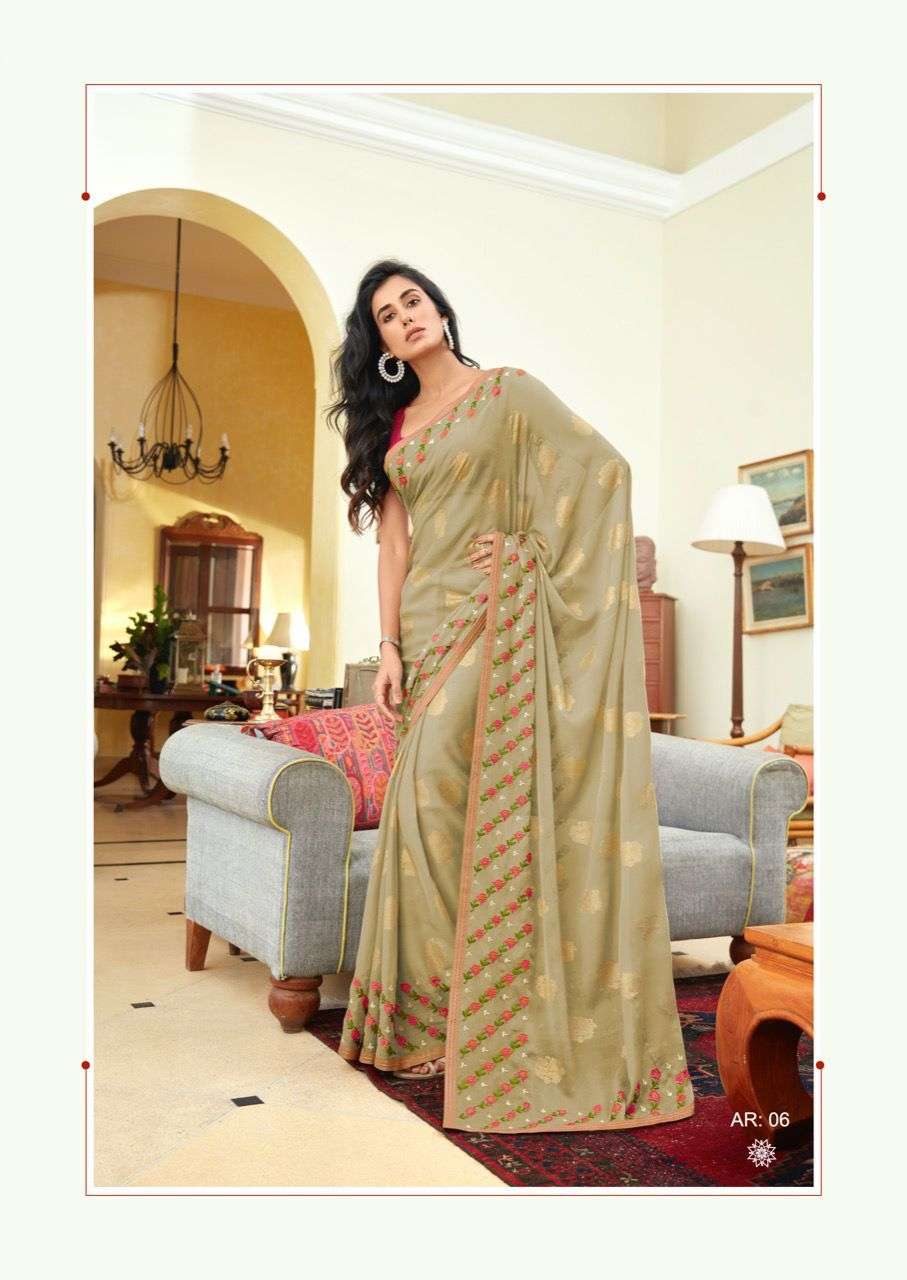 Stavan Aarvi Chiffon Foil Print & Embroidery Work Fancy Saree collection
