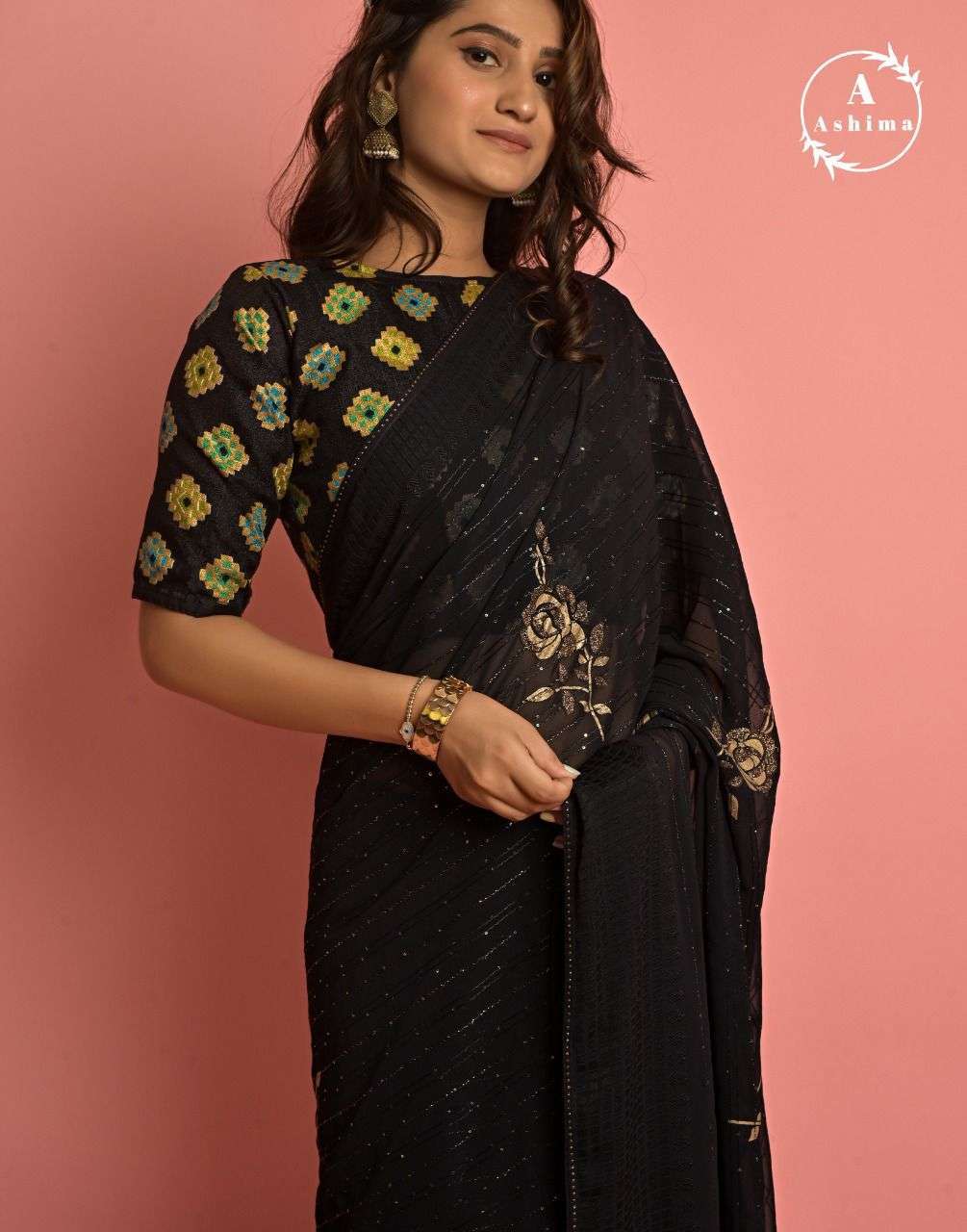 Ashima Rihanaaa Dark Georgette With fancy Saree collection at wholesale ...