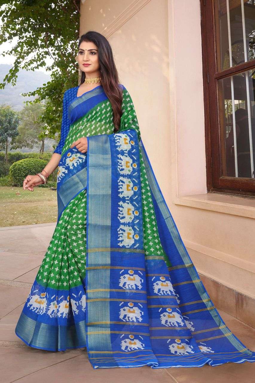 Cotton Linen With Elephant print Saree collection at wholesale rate