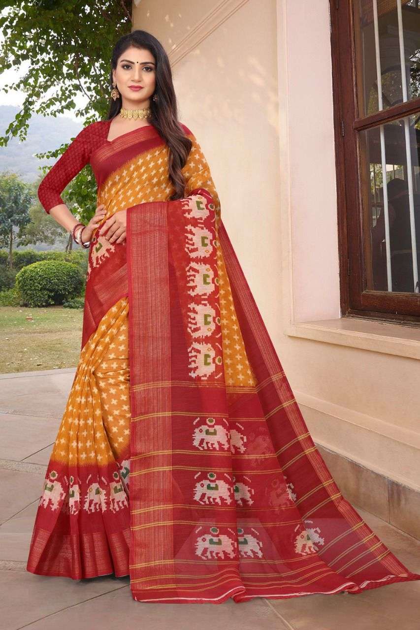 Cotton Linen With Elephant print Saree collection at wholesale rate