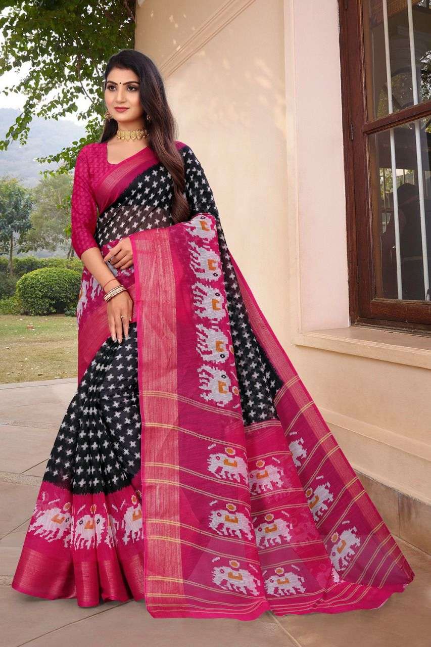 Cotton Linen With Elephant print Saree collection at wholesale rate
