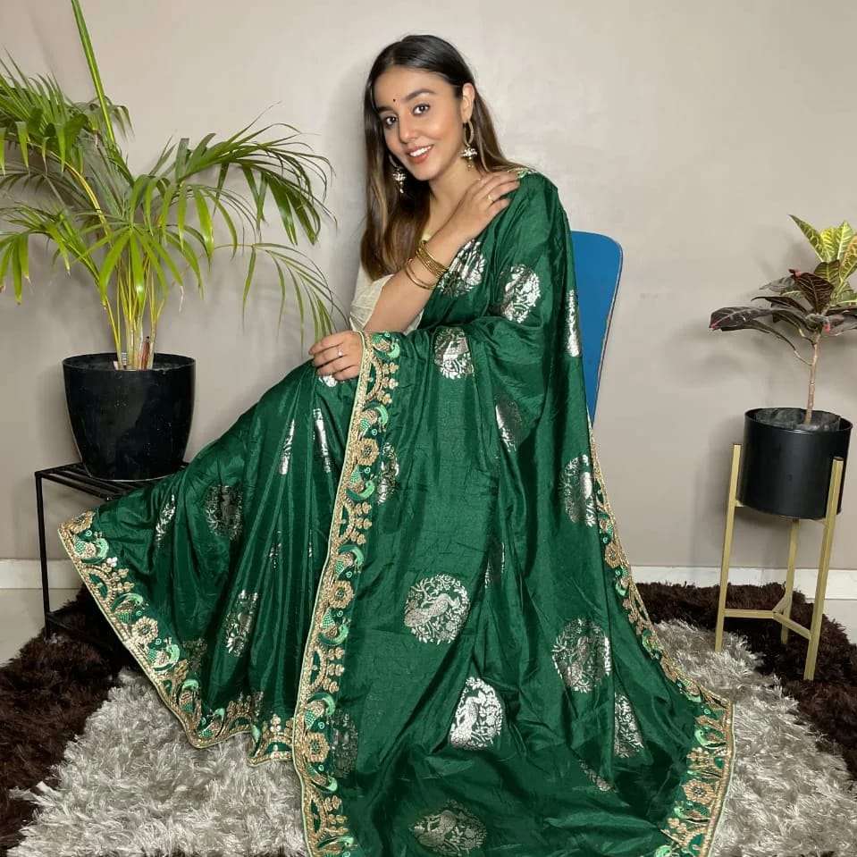 Dola Silk with Fancy Gota Patti Work Border Saree Collection at ...