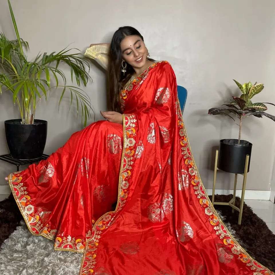 Dola Silk with Fancy Gota Patti Work Border Saree Collection at ...