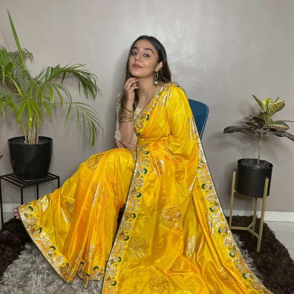 Dola Silk with Fancy Gota Patti Work Border Saree Collection at ...