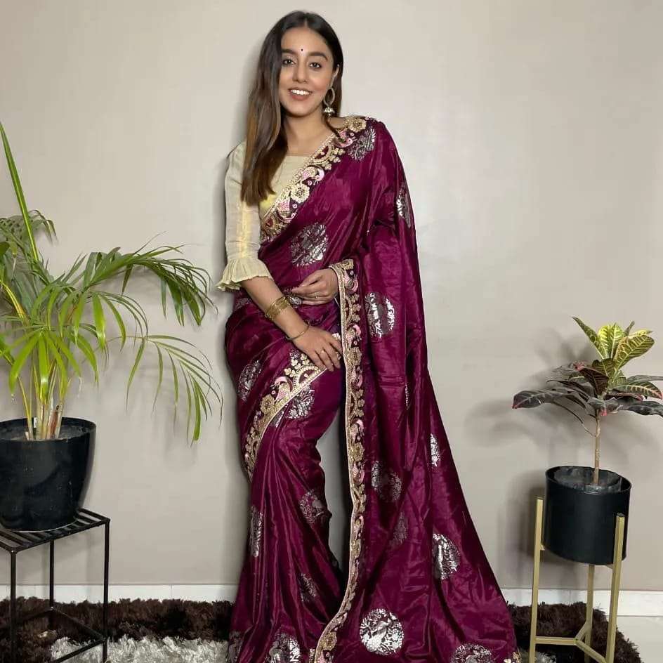 Dola Silk with Fancy Gota Patti Work Border Saree Collection at ...