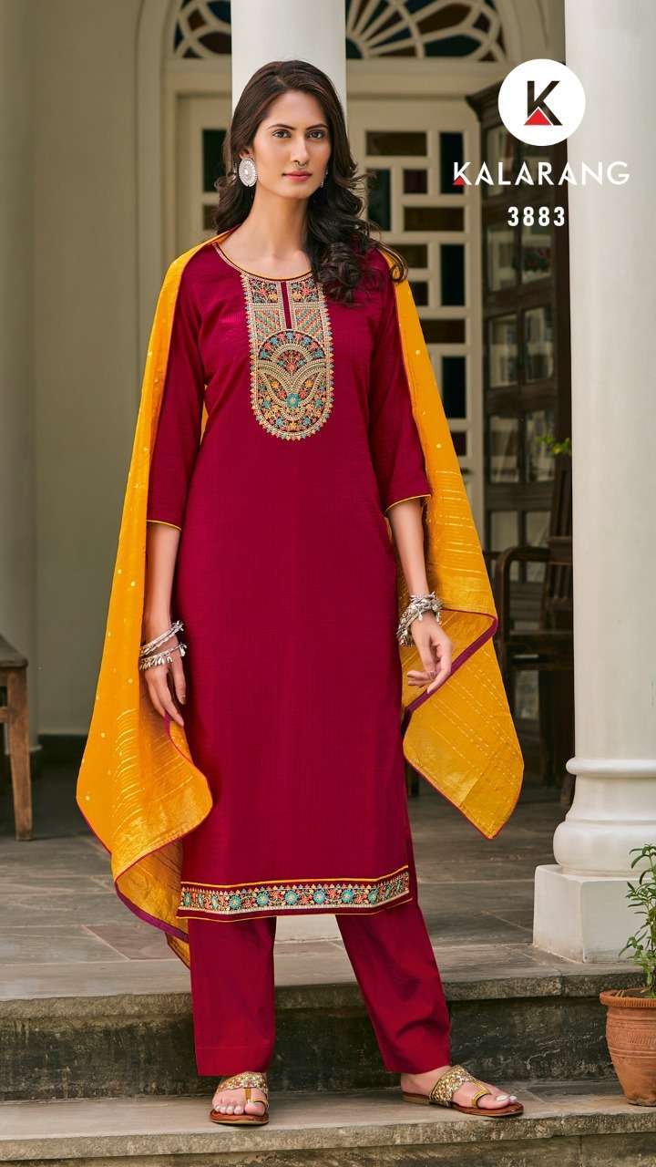 Kessi fabrics Kalarang Zilmil SIlk with Handwork Dress Material ...