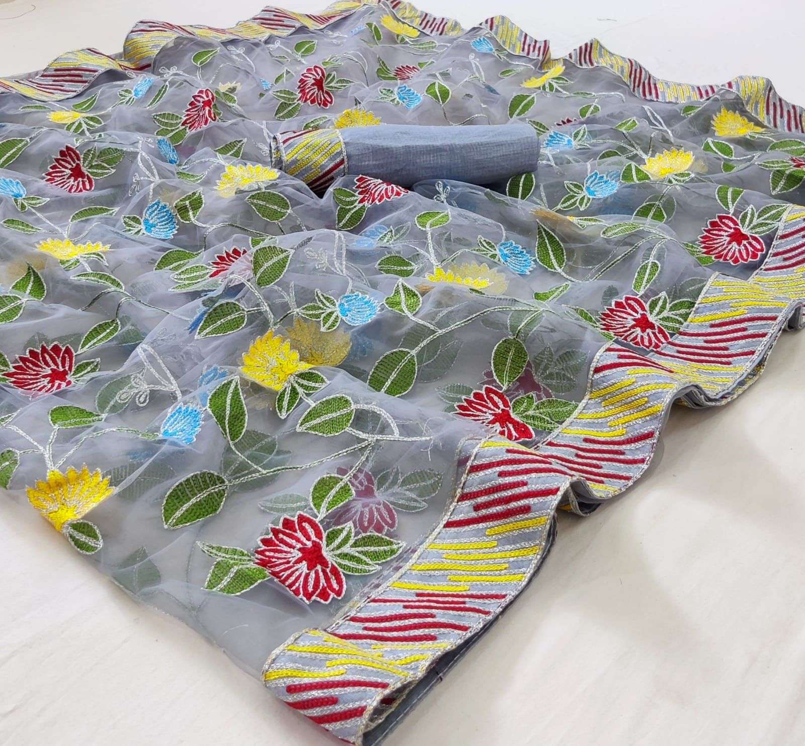 Net With Embroidery Work Fancy Saree Collection at wholesale rate