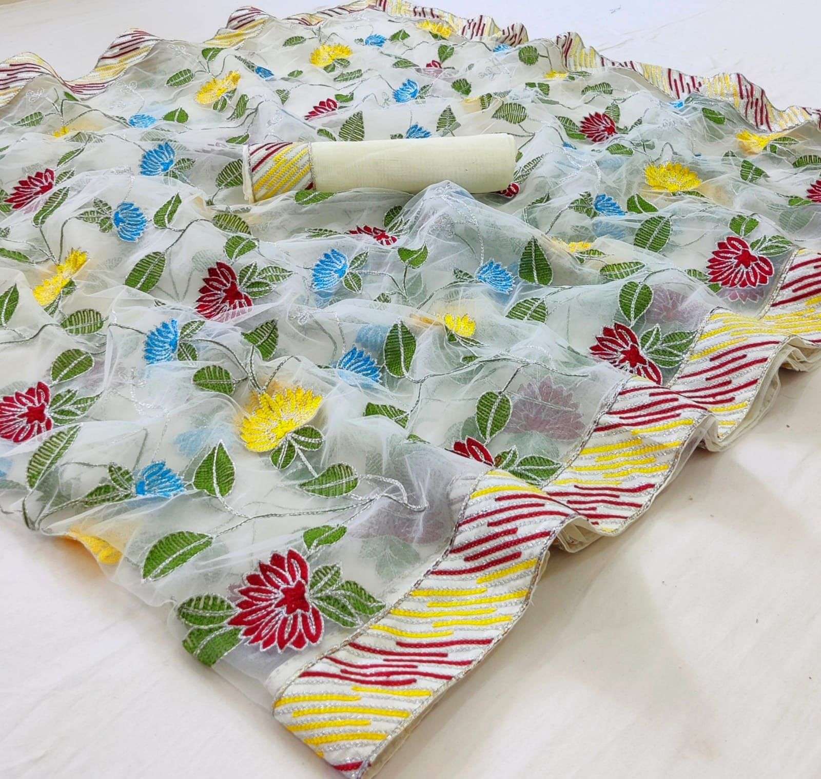 Net With Embroidery Work Fancy Saree Collection at wholesale rate