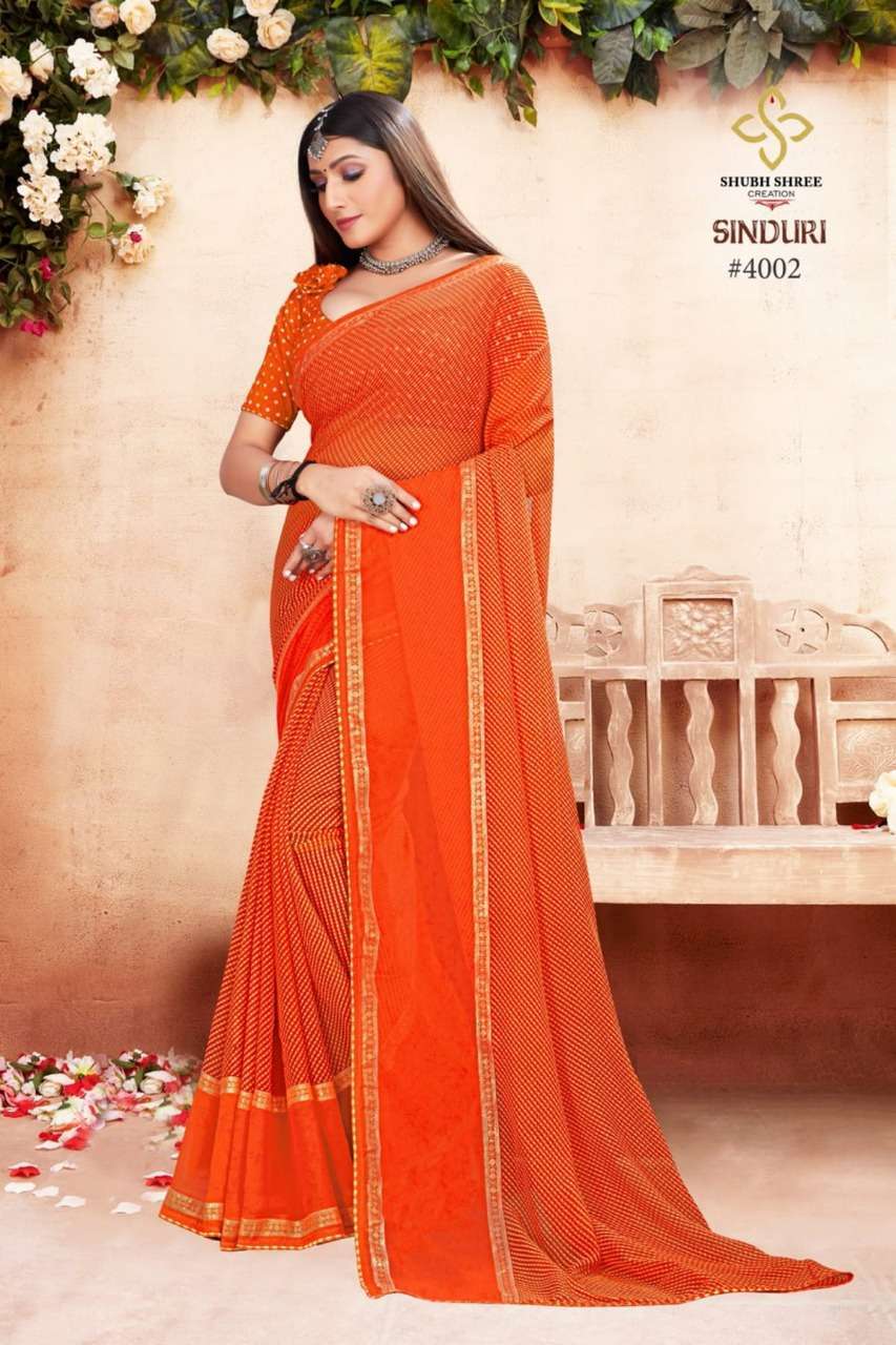 Shubh Shree Creation Sindhuri Chiffon With laheriya Print Saree ...