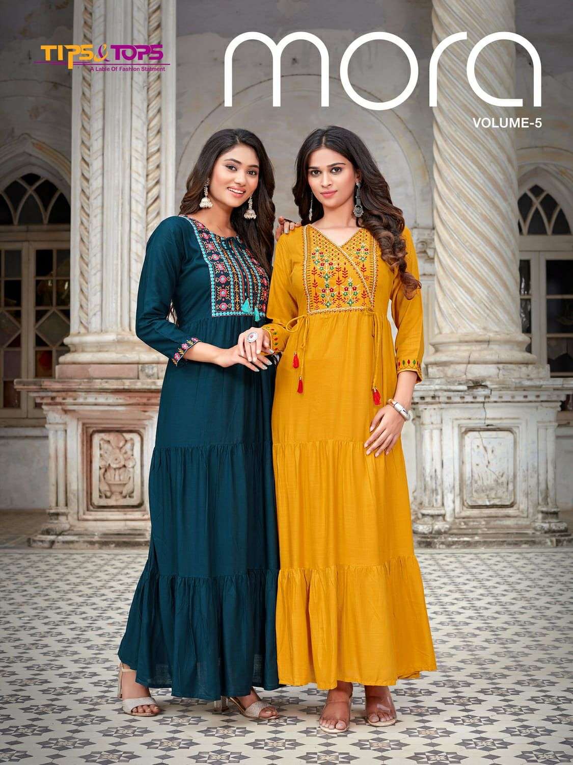 Tips And Tops Mora Vol 5 Rayon with handwork Long Gown Kurti Collection ...