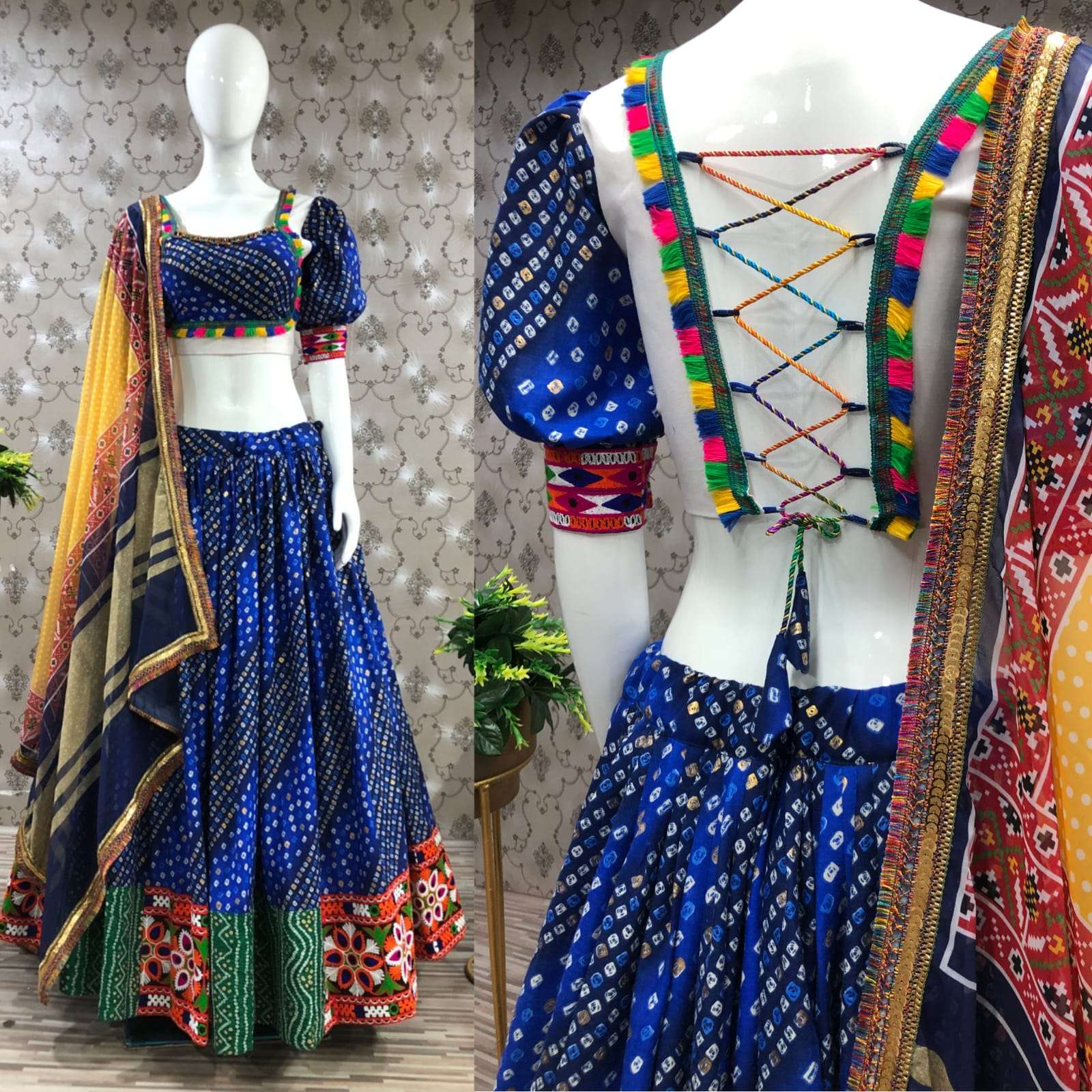 Cotton With Blue Colour Traditional Bandhani print & Bavaliya Hand work ...