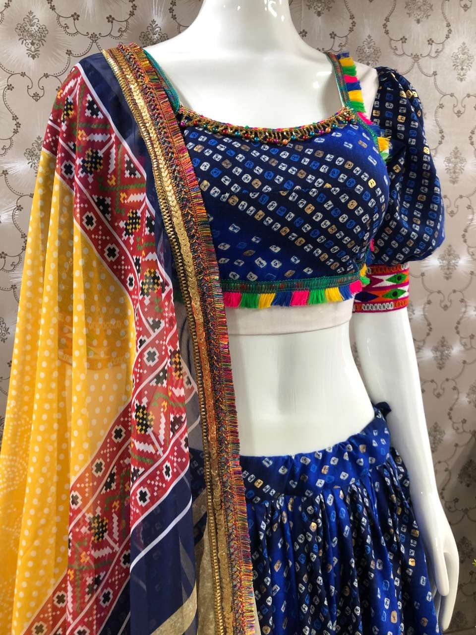 Cotton With Blue Colour Traditional Bandhani print & Bavaliya Hand work ...
