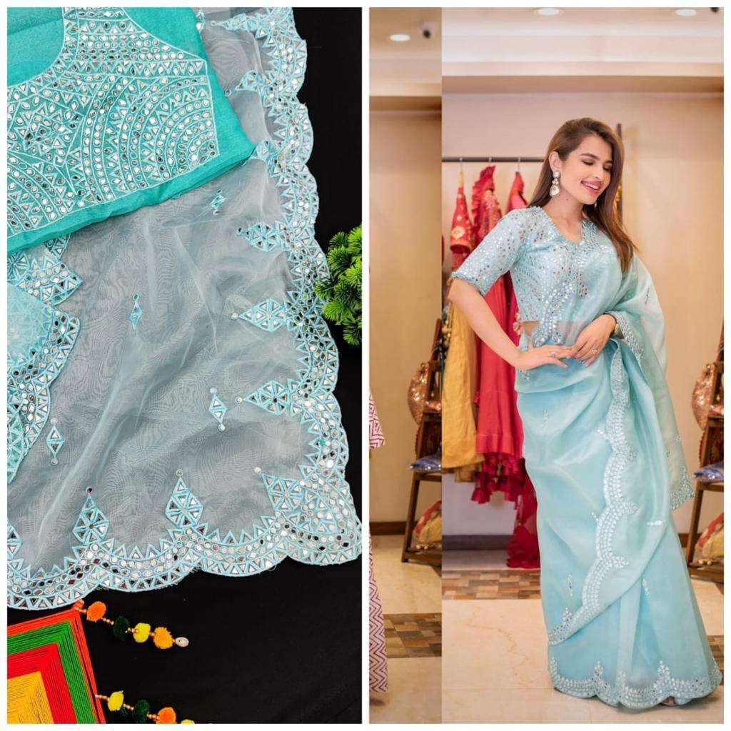 MIRROR WORK ORGANZA SAREES WITH ORIGINAL MIRROR WORK PARTY WEAR SAREES ...