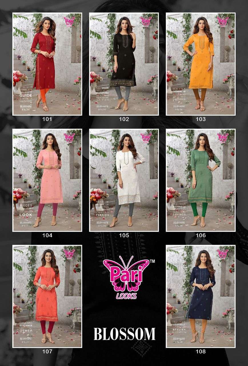 Pari Blossom Rayon with fancy work Kurti collection at wholesale rate