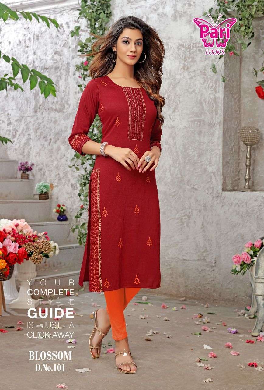 Pari Blossom Rayon with fancy work Kurti collection at wholesale rate