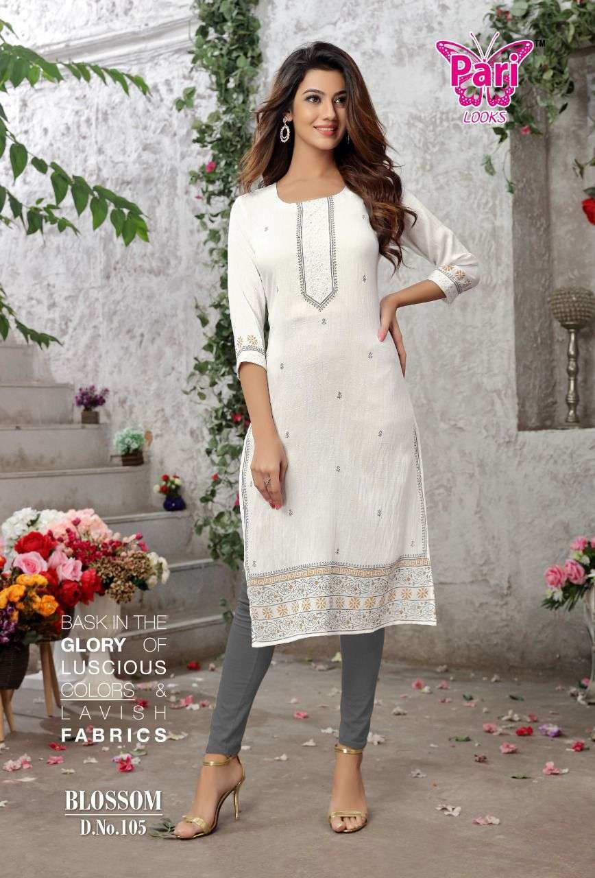 Pari Blossom Rayon with fancy work Kurti collection at wholesale rate