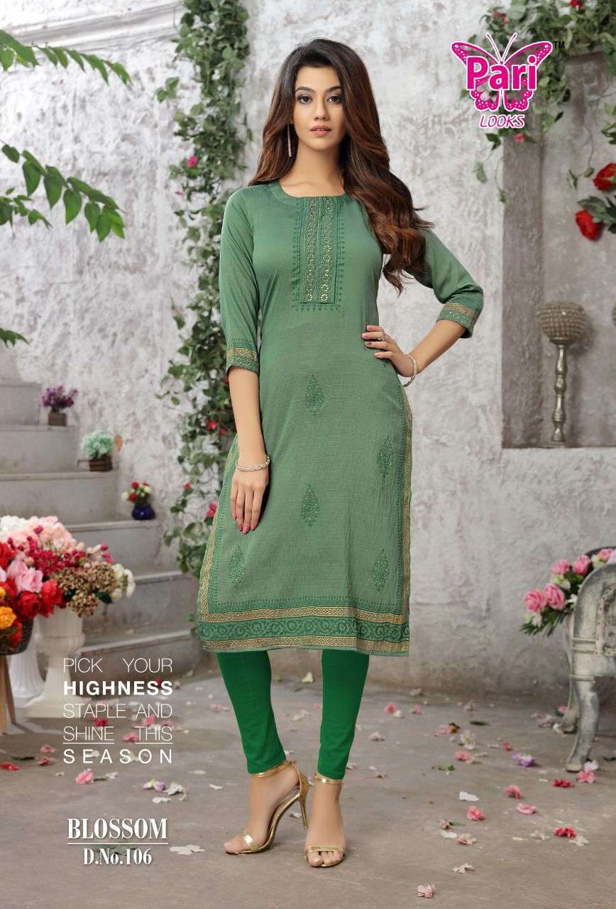 Pari Blossom Rayon with fancy work Kurti collection at wholesale rate