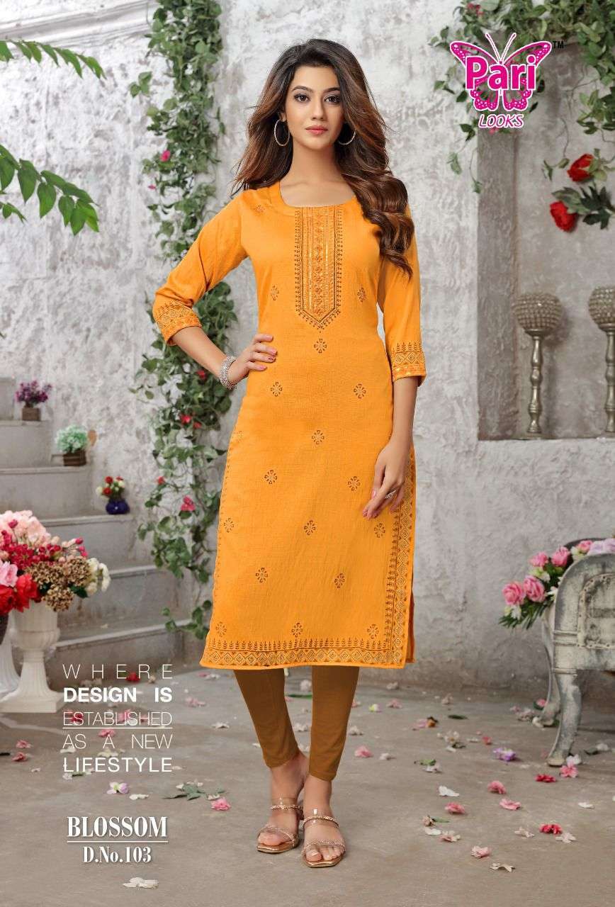 Pari Blossom Rayon with fancy work Kurti collection at wholesale rate