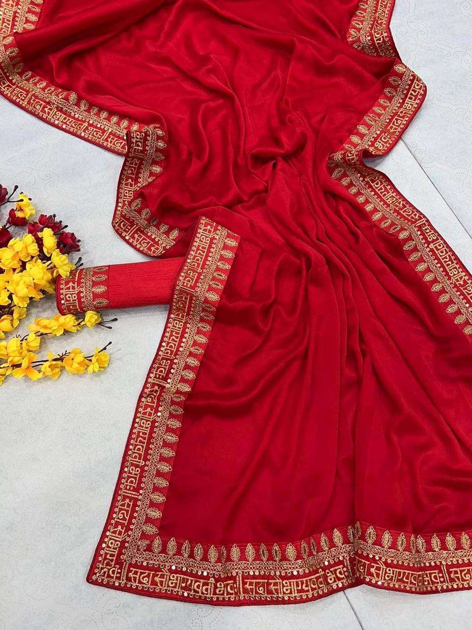 Rangoli silk Red Colour With Embroidey Thread work with sequence work ...