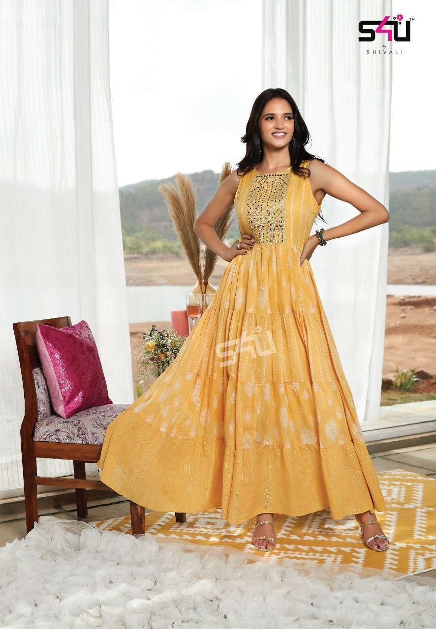 S4u Shivali Mul Mul Pure Cotton Mul With Fancy Designer Long Gown Kurti ...