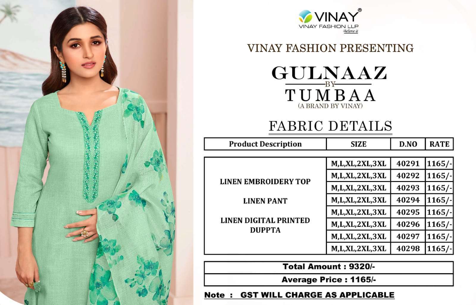 Vinay Fashion Tumbaa Gulnaaz Linen With Fancy Work Readymade suits ...
