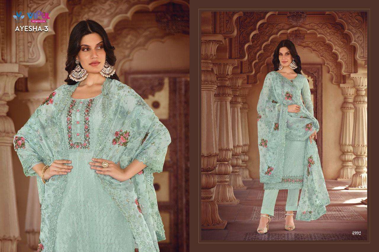 Vipul Fashion Ayesha Vol 3 Organza Silk with fancy Dress Material ...