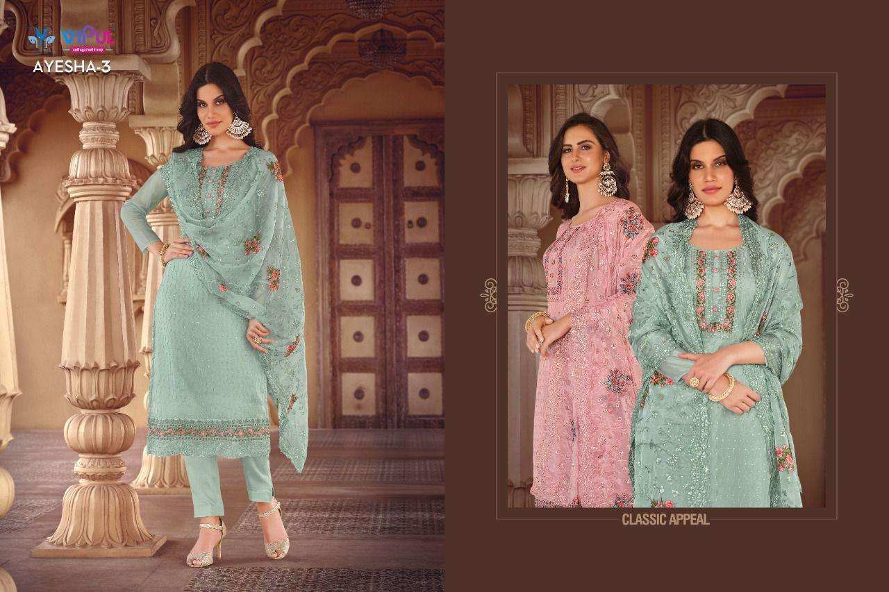 Vipul Fashion Ayesha Vol 3 Organza Silk with fancy Dress Material ...