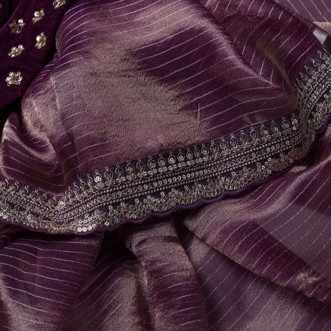 Wine Colour Khadi Organza Silk with Heavy Border Party Wear Saree ...