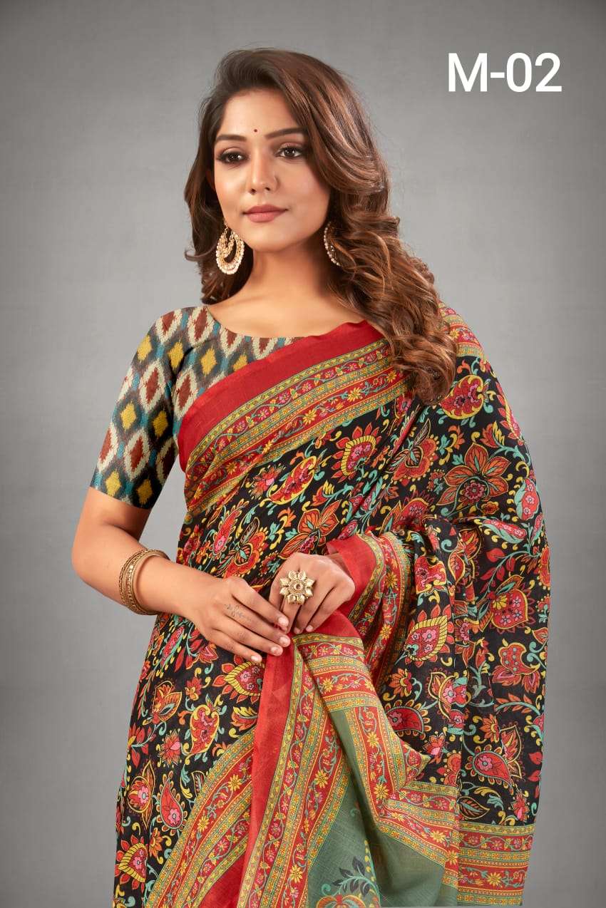 Cotton Linen With kalamkari Print fancy Saree collection at wholesale rate