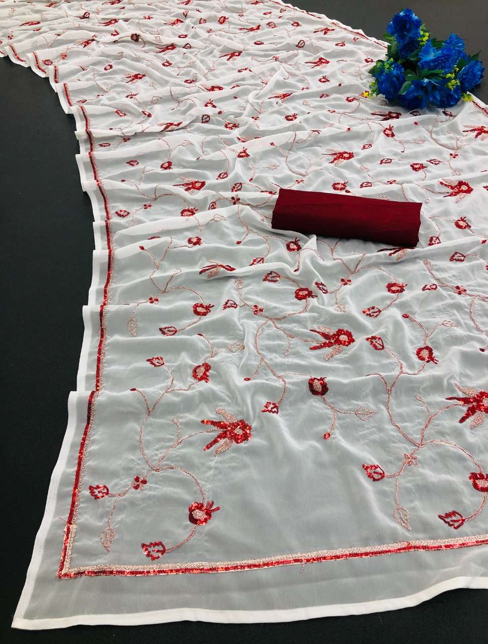 Georgette with fancy thread Sequence work saree collection