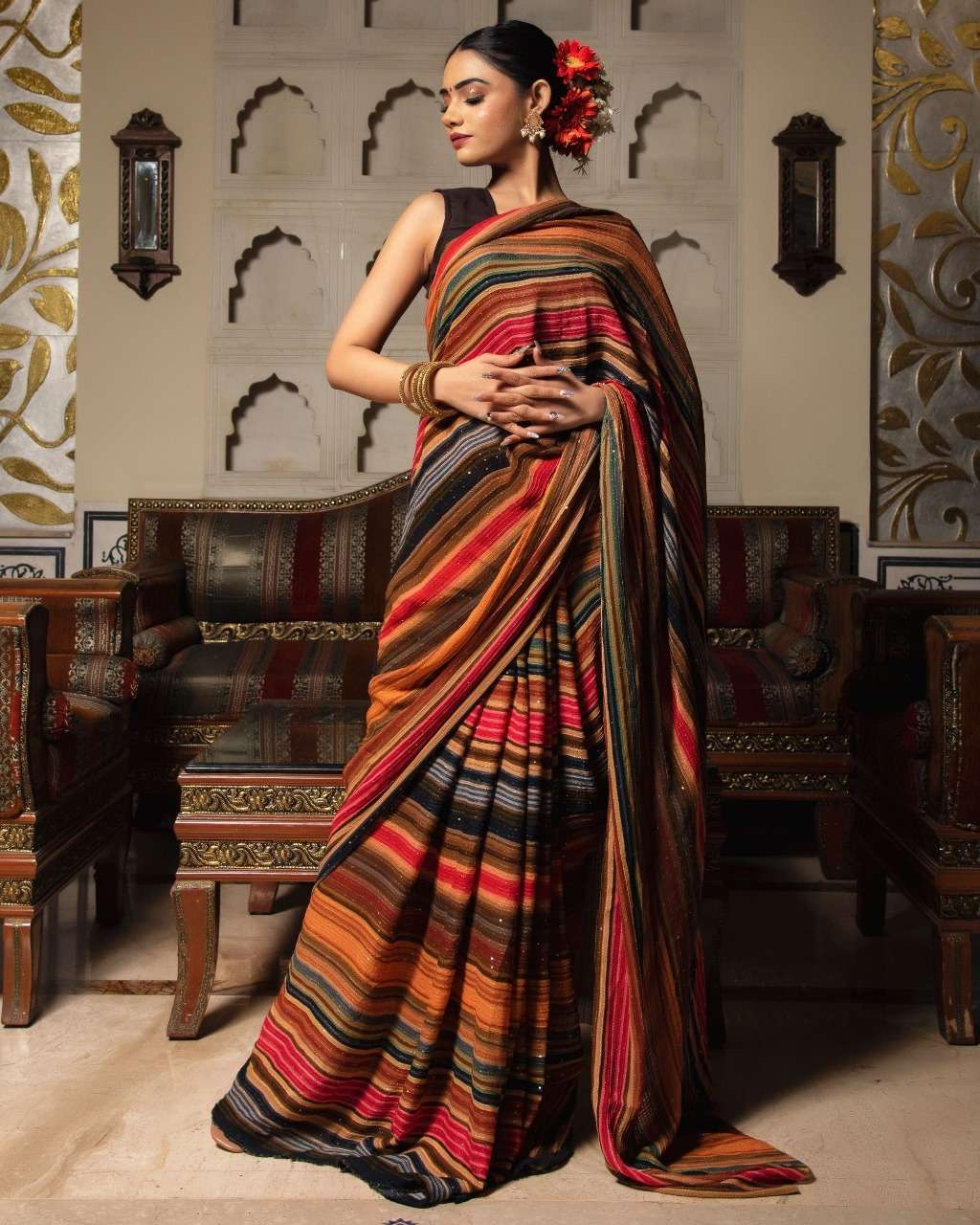 Multi Colour Silk With Sequence Work Party Wear Saree collection at ...