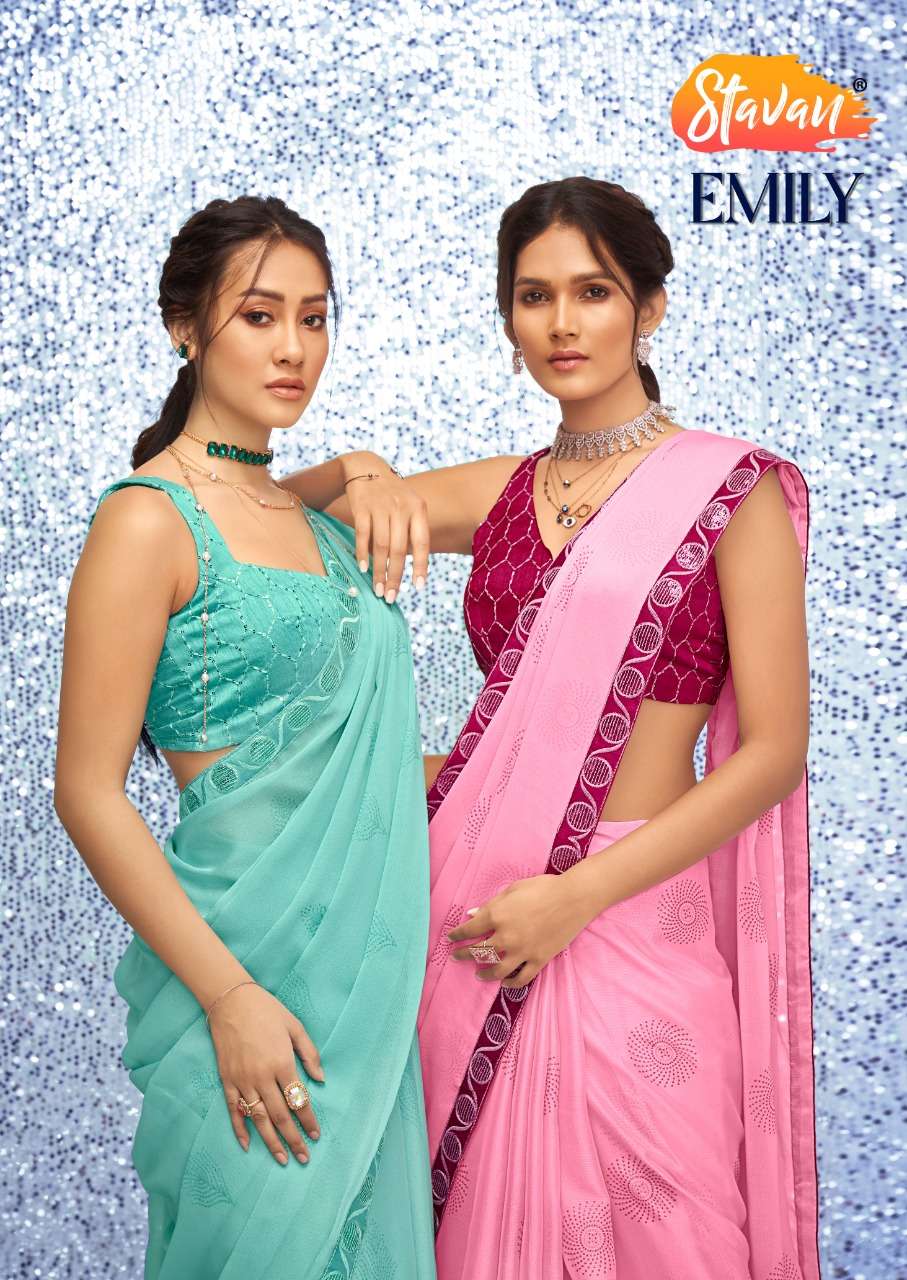 Stavan Emily Satin Chiffon with fancy work saree Collection at ...