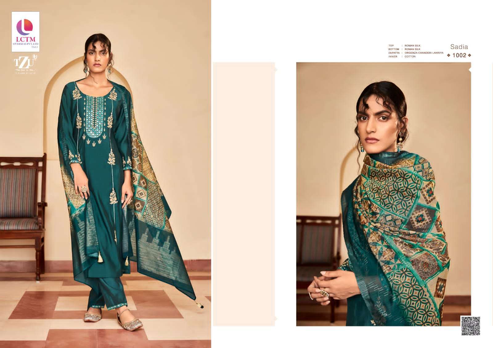 TZU Fashion Sadia Roman silk with fancy Designer Festival Wear suits ...