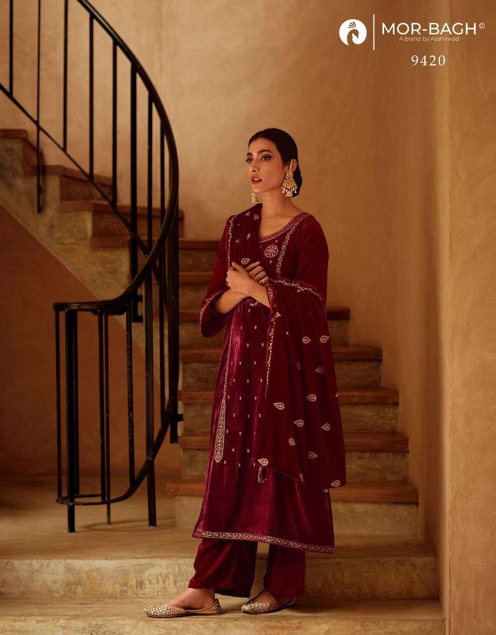 AAshirwad Creation Mor Bagh Eman Velvet with fancy Embroidery work ...